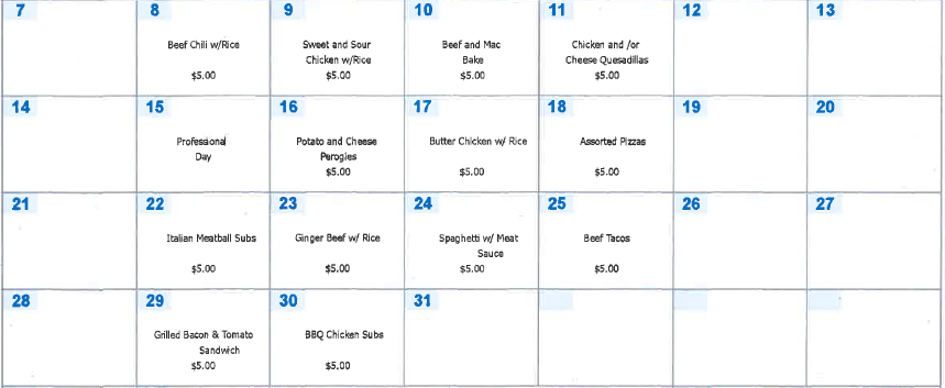 Cafeteria & Menu - Colonel Irvine School